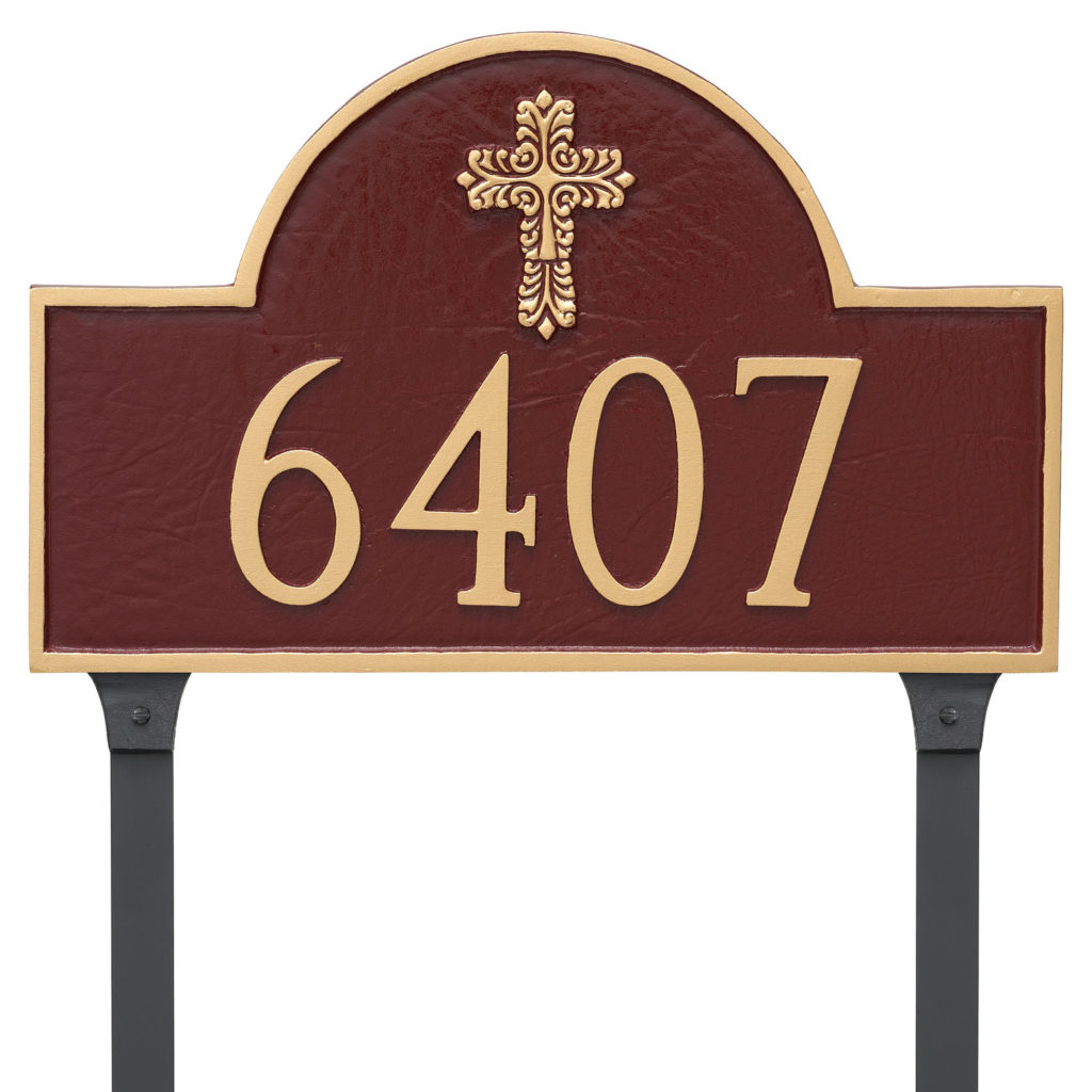 Classic Arch with Fluted Cross Address Sign Plaque with Lawn Stakes ...