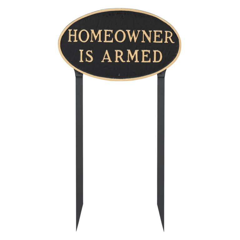 10″ x 18″ Large Oval Homeowner is Armed Statement Plaque Sign with Lawn ...