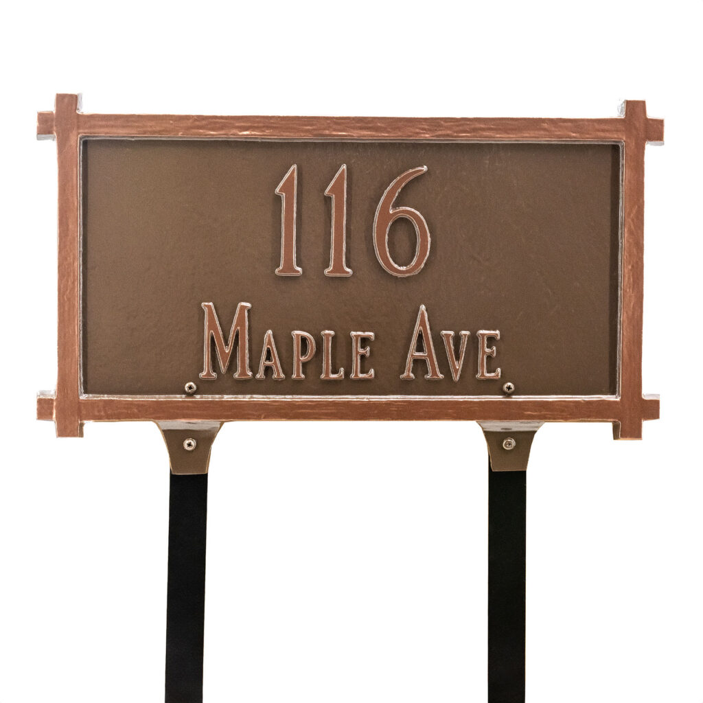 Two Line Mission Oak Address Sign Plaque with Lawn Stakes – Montague ...